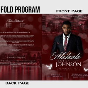 Elegant Funeral Program Template: Red Obituary Magazine (digital ...