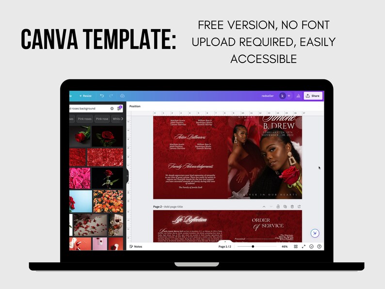 Red Funeral Program Template: Celebration of Life, Keepsake (digital ...