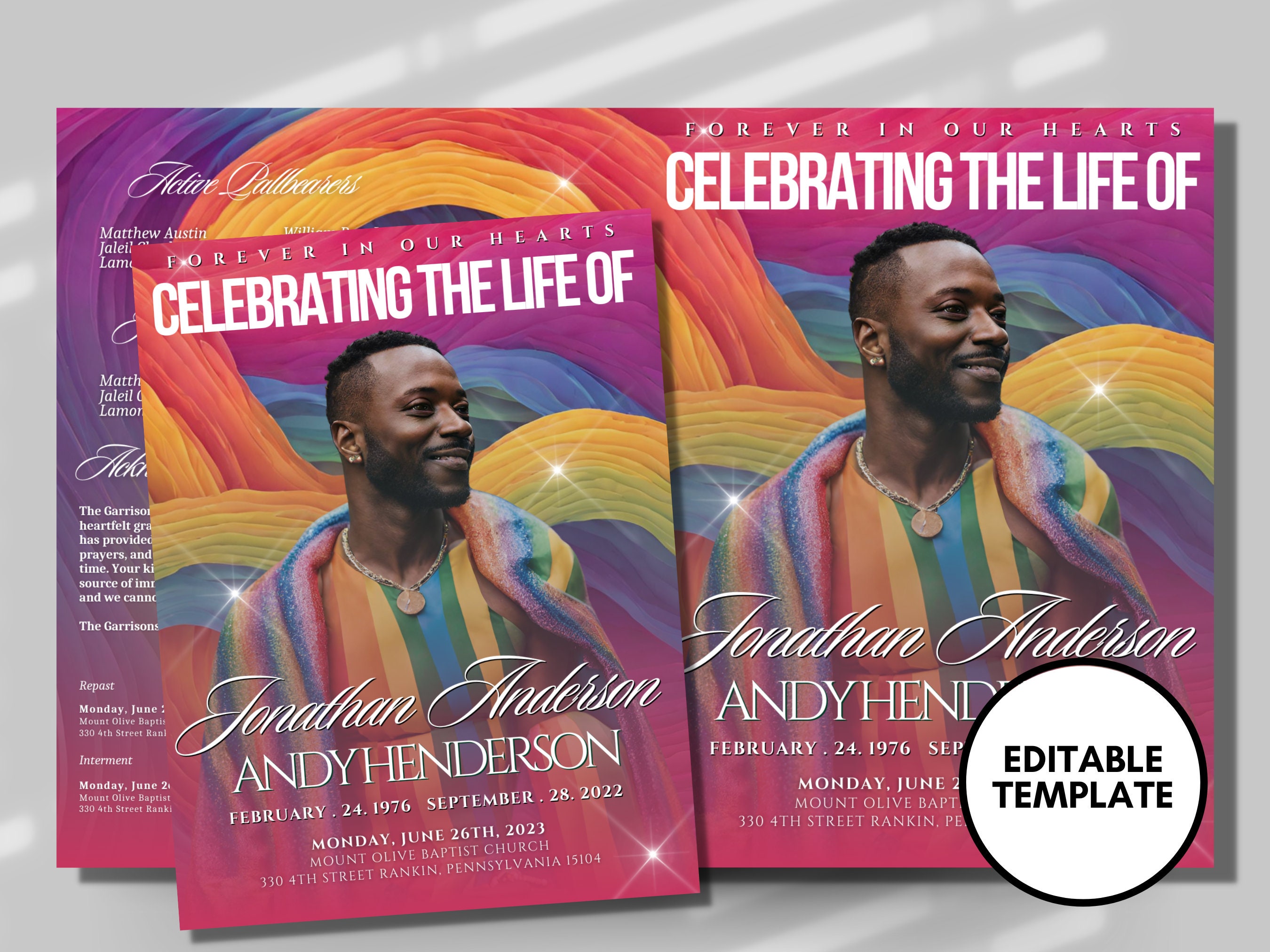 Rainbow Pride Funeral Program Template: Celebration of Life (digital ...