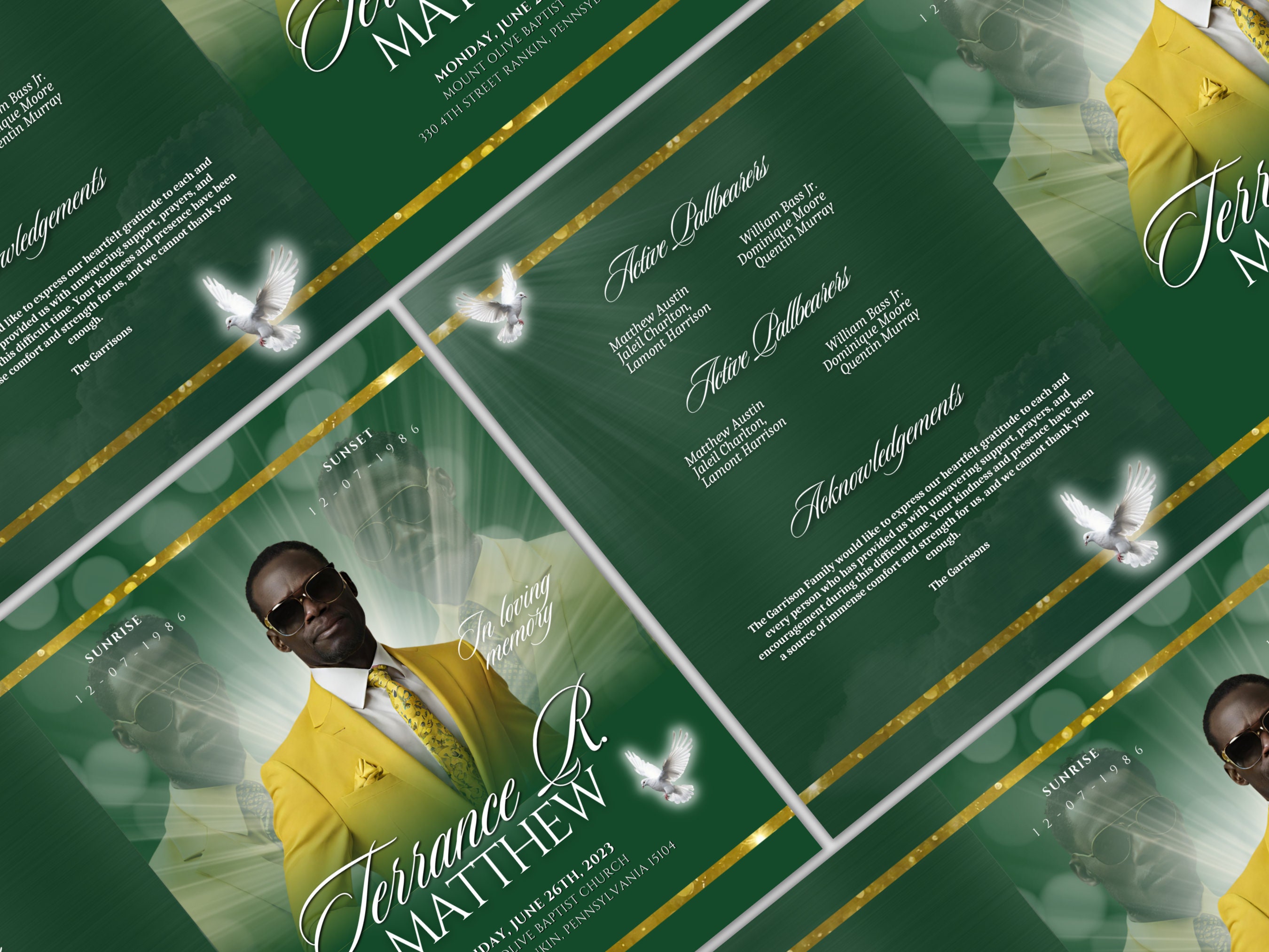 Green & Purple Funeral Program Template: Celebration of Life (digital ...