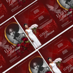 Maroon Funeral Program Template: Gold Rose Obituary (canva, 8.5x11, 8 ...