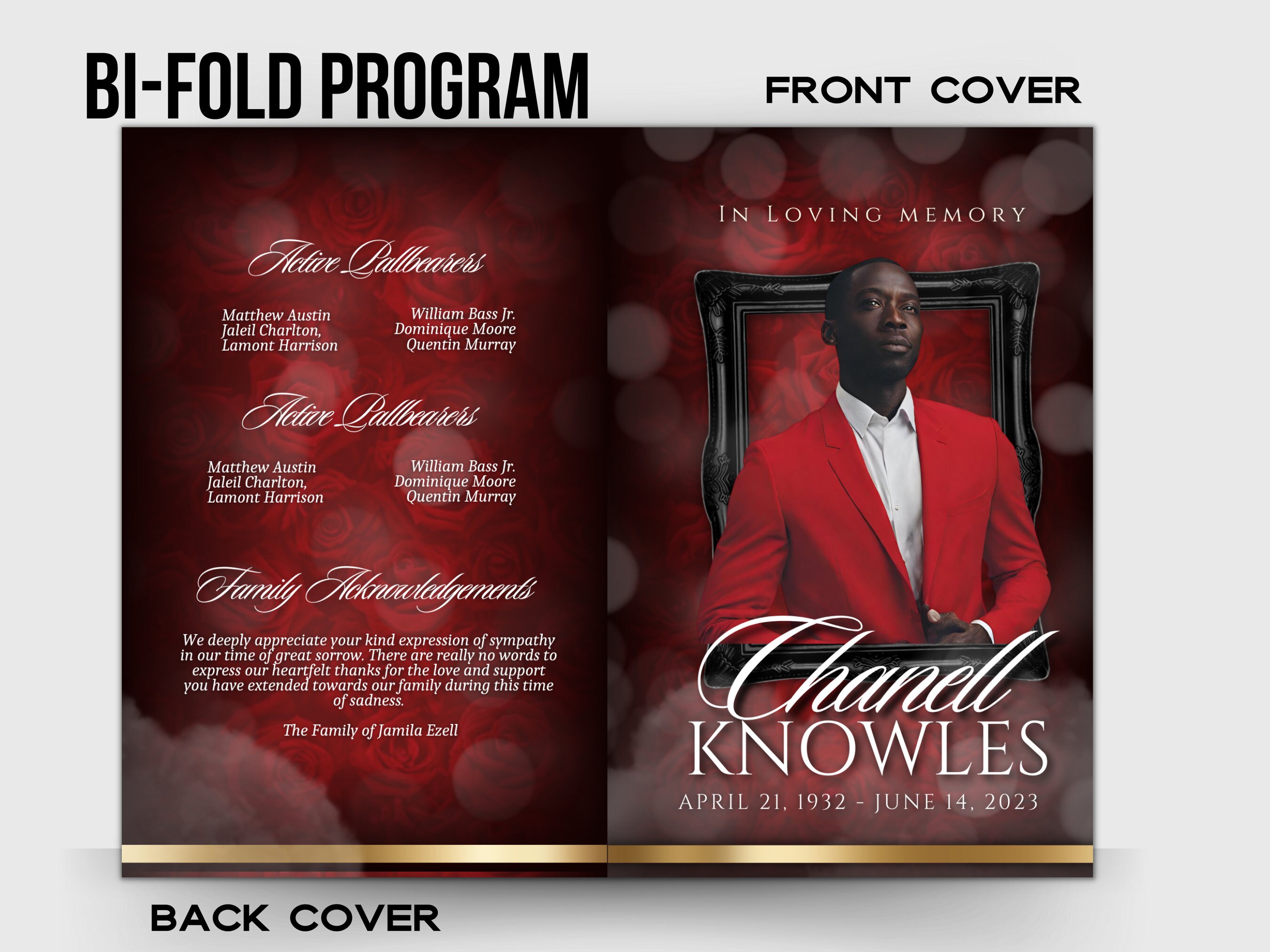 Red Rose Funeral Program: Celebration of Life, Keepsake (digital ...