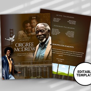 Funeral Programs Editable Template 2 Page 8.5x11 Mens Brown Program in ...