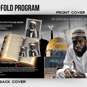 Muslim Funeral Program Template: Gray & Black Obituary, Celebration of ...