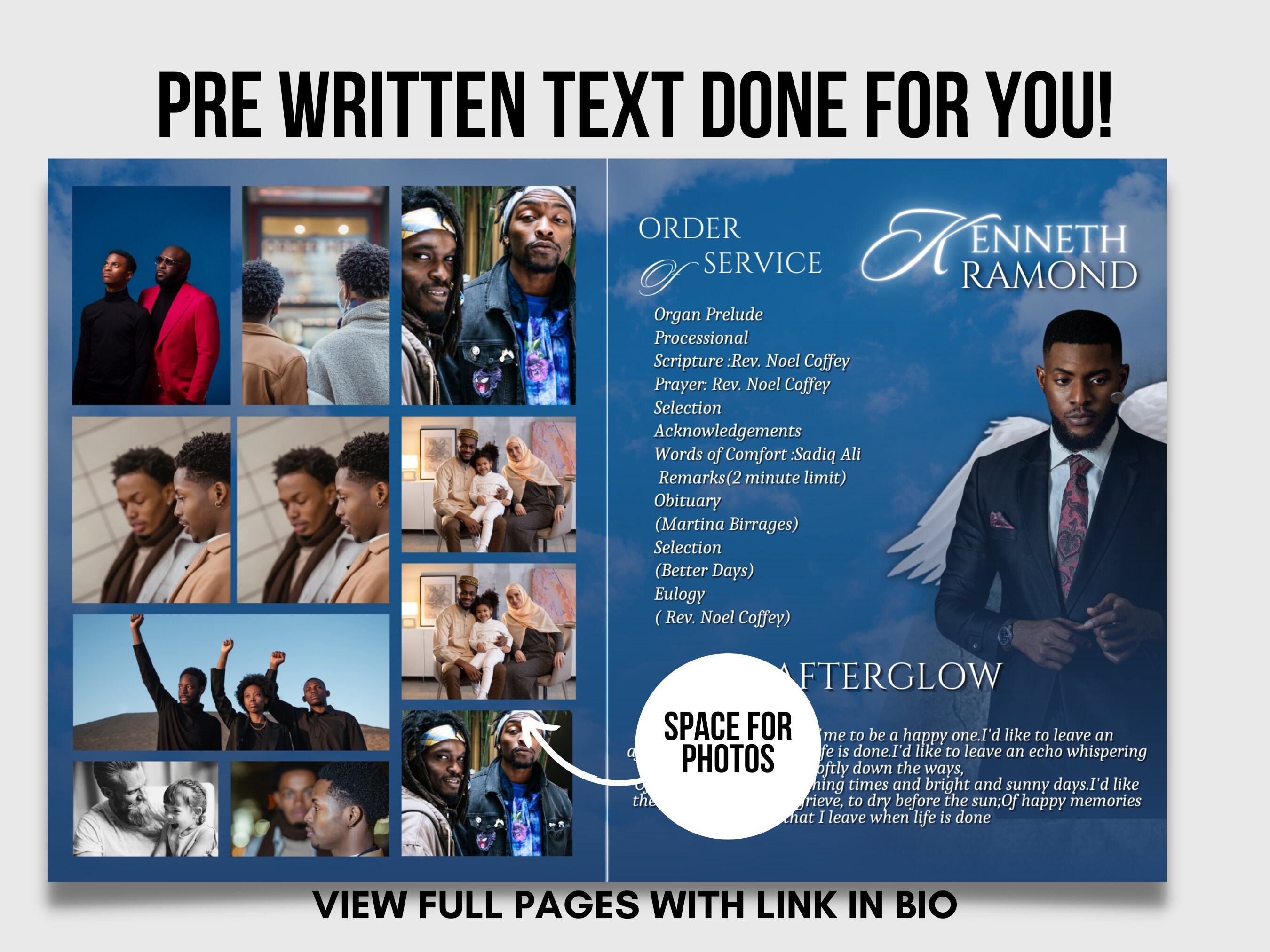 Blue Cloud Funeral Program Template: Celebration of Life (digital ...