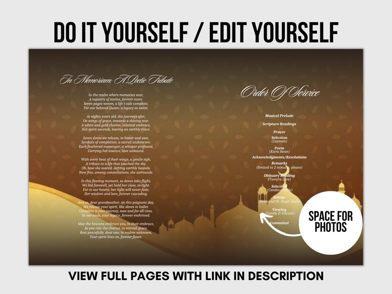 Islamic Funeral Program Template: Golden Obituary, Men's Style (canva ...