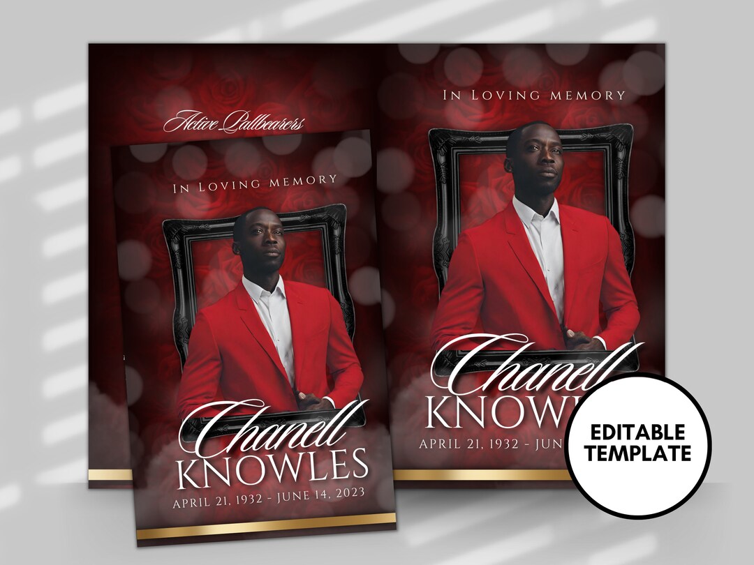 Red Rose Funeral Program: Celebration of Life, Keepsake (digital ...