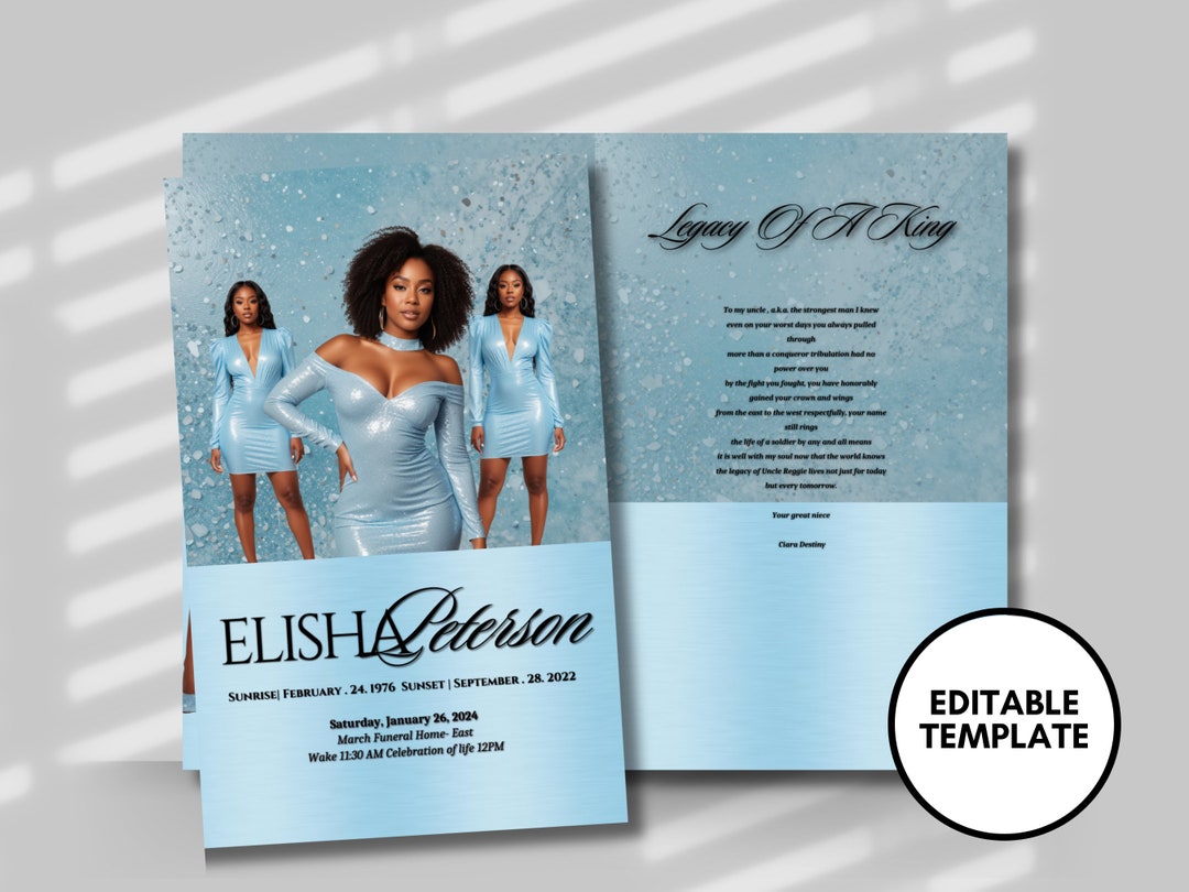 Turquoise Funeral Program Template: Women's Elegant Memorial (8-page ...