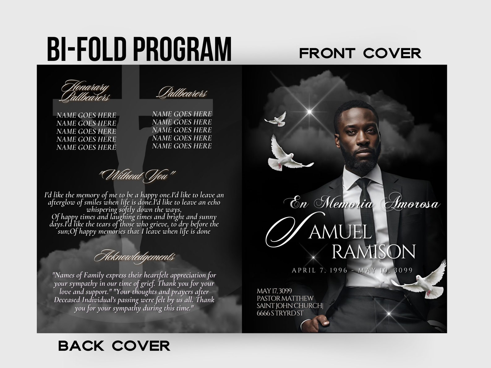 Black Obituary Template: Men's Funeral Program, Celebration of Life ...