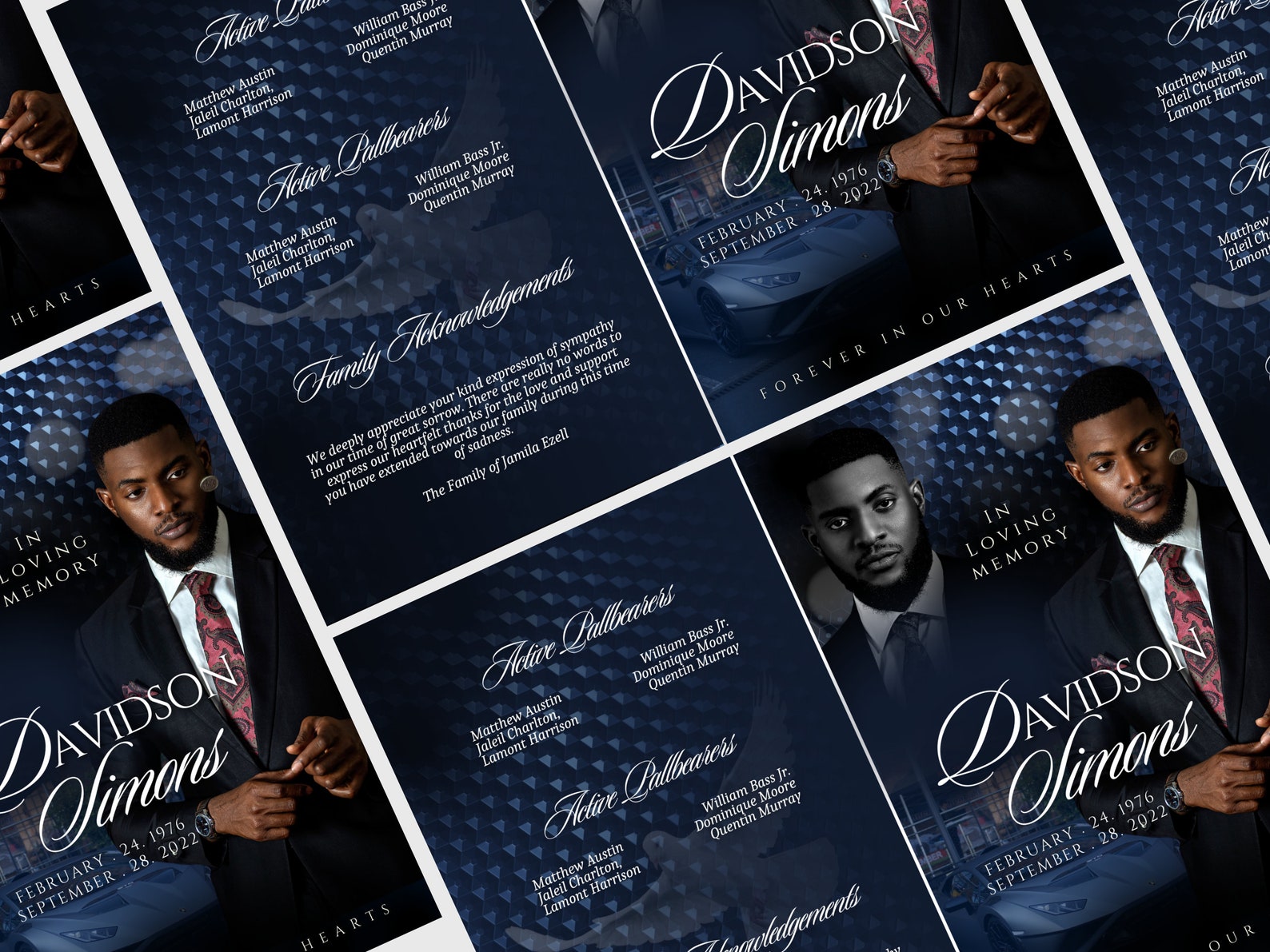 Luxury Blue Funeral Program: 4-page Memorial Booklet (digital Download ...