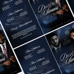 Luxury Blue Funeral Program: 4-page Memorial Booklet (digital Download ...