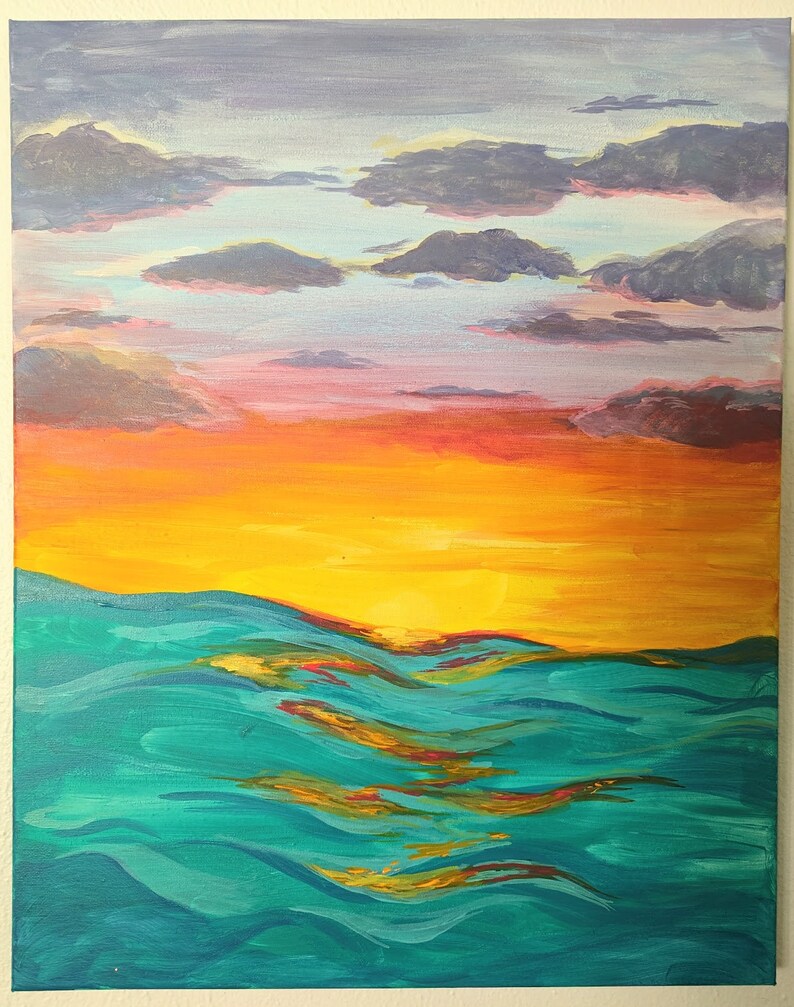 Ocean Sunset Hand-painted Acrylic on Canvas - Etsy