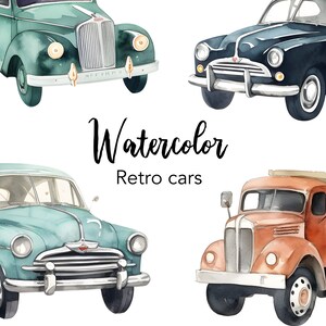 Watercolor Clipart Retro Cars, Watercolour Vehicle Illustrations ...