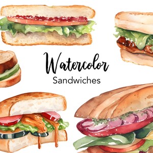 Watercolor Clipart Sandwich, Food Clip Art, Lunch Illustrations, Cafe ...