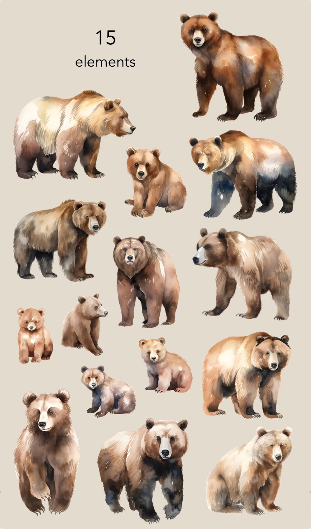Watercolor Grizzly Bear Clipart, Baby Bear Clipart, Brown Bear Clip Art ...