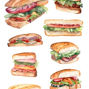 Watercolor Clipart Sandwich, Food Clip Art, Lunch Illustrations, Cafe ...