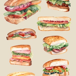 Watercolor Clipart Sandwich, Food Clip Art, Lunch Illustrations, Cafe ...
