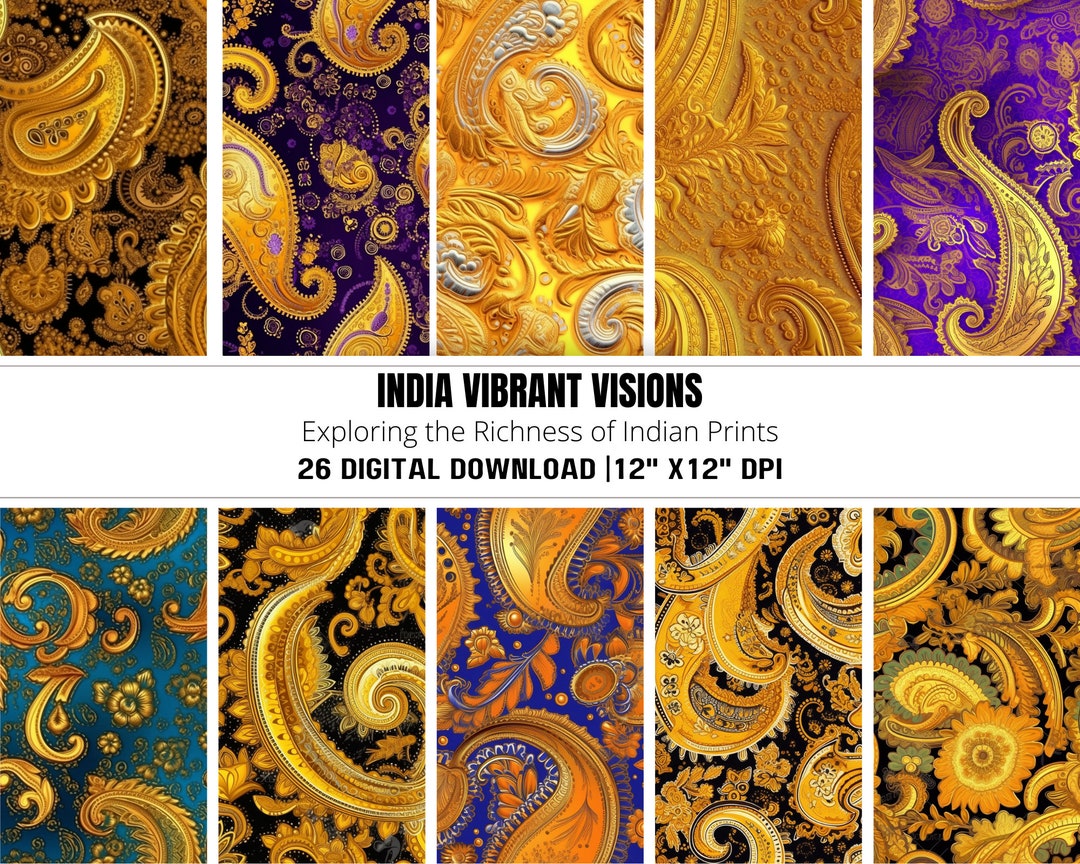 Paisley Gold Digital Paper, Indian Seamless Background Patterns ...