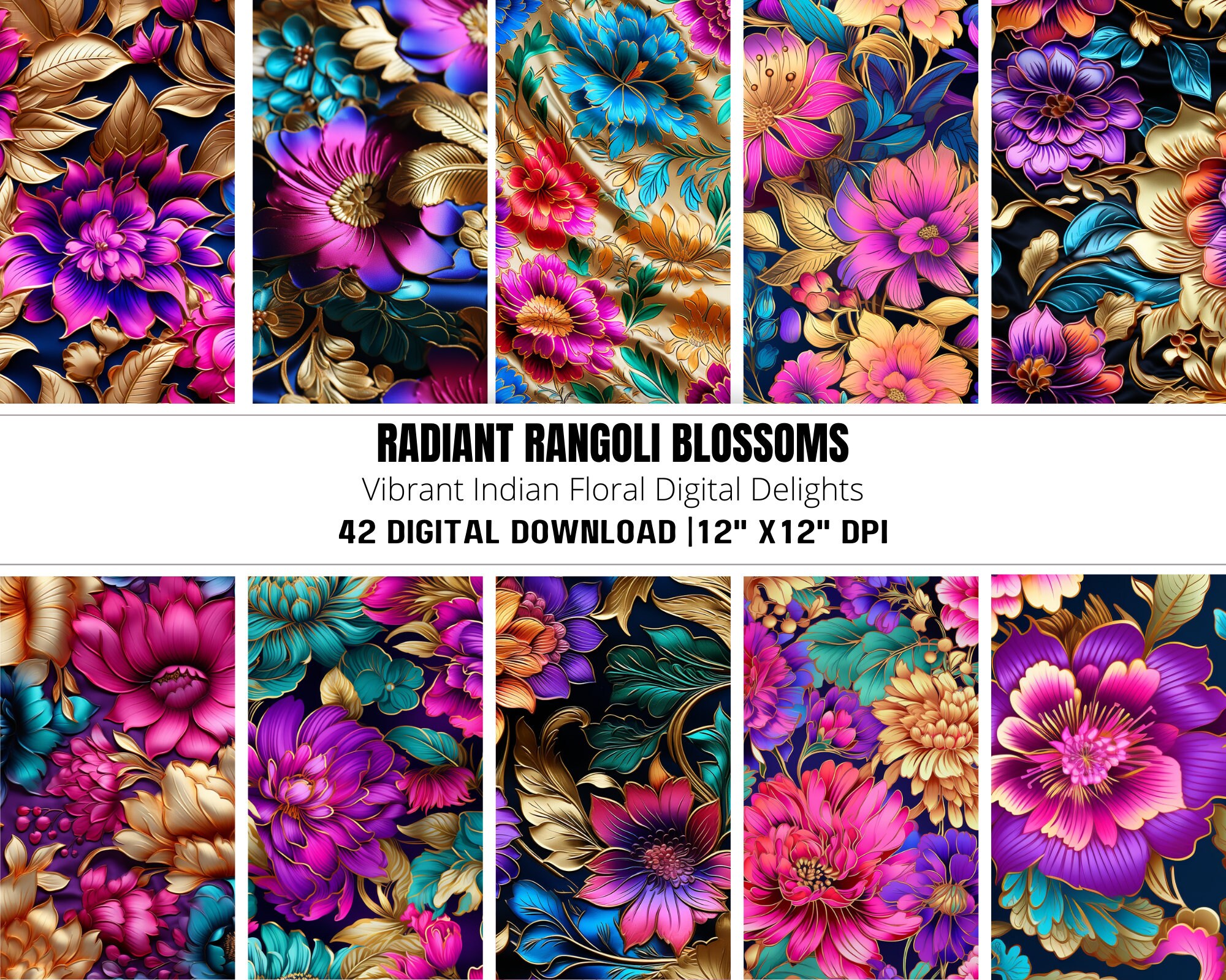 Boho Digital Paper, Seamless Background, Floral Patterns, Premade India ...