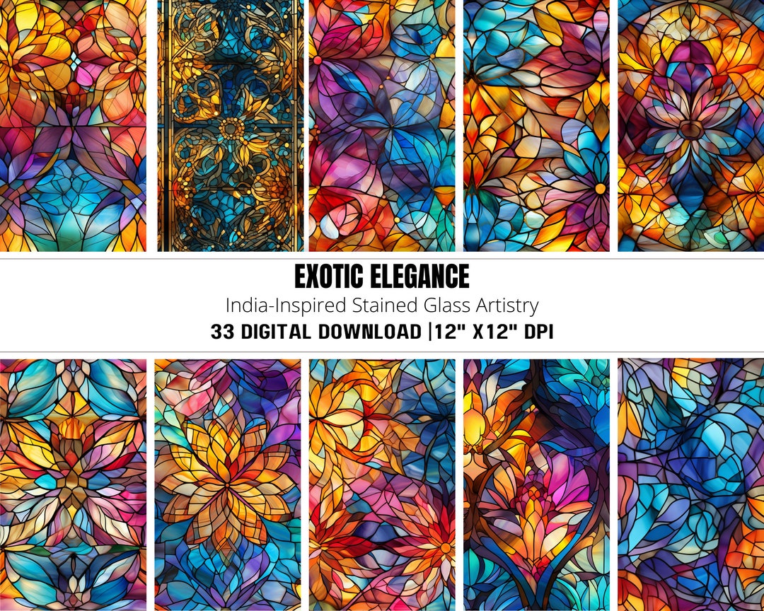 Stained Glass Digital Paper, Rainbow Pattern Seamless Background ...