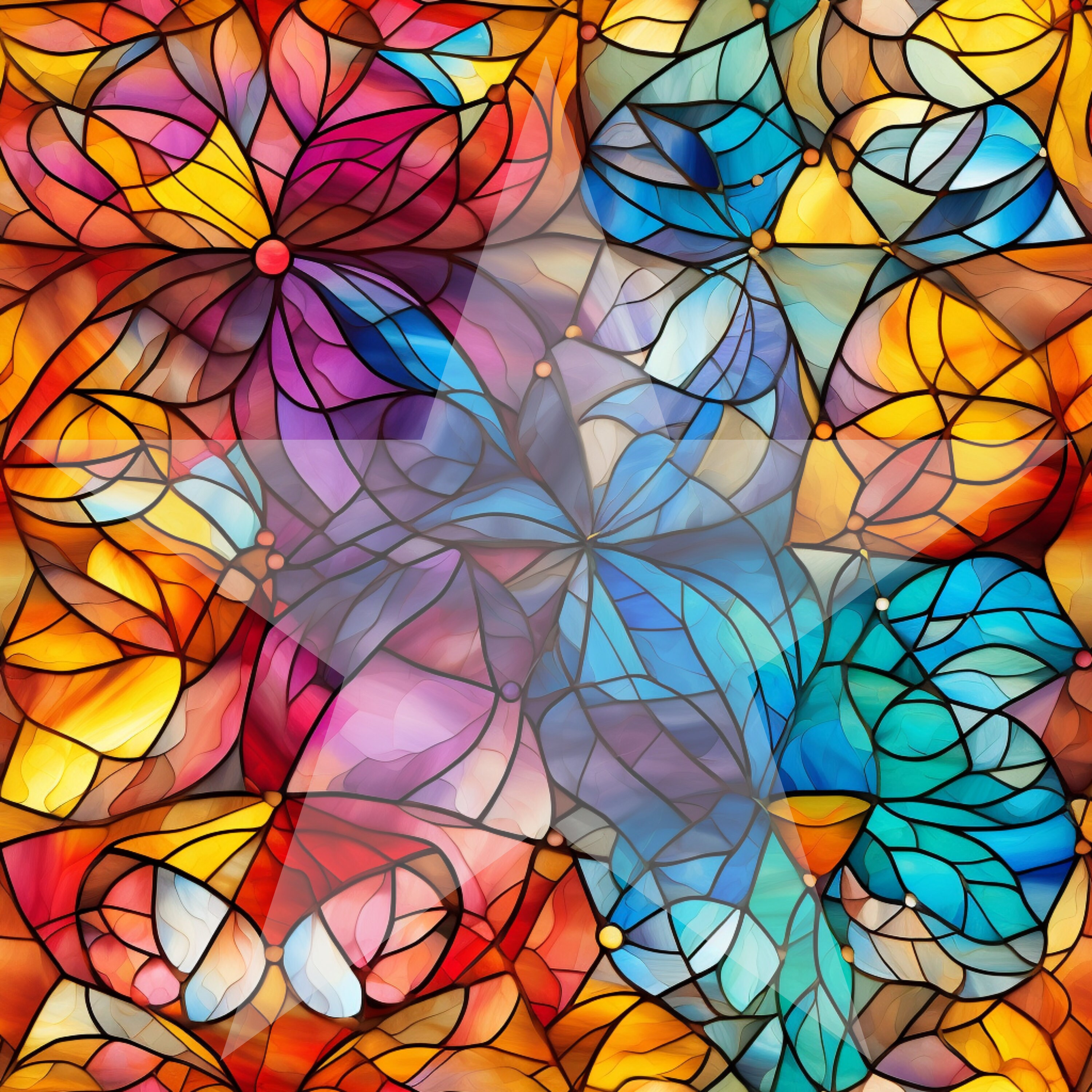 Stained Glass Digital Paper, Rainbow Pattern Seamless Background ...