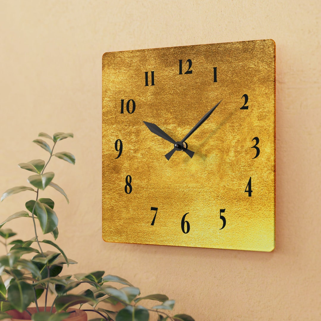 Gold Clock, Gold Wall Clock, Minimalist Clock, Aesthetic Clock, Square ...