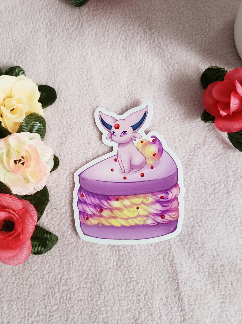 Kawaii Glossy Vinyl Espeon Cake Sticker, Kawaii Sticker, Pokemon ...