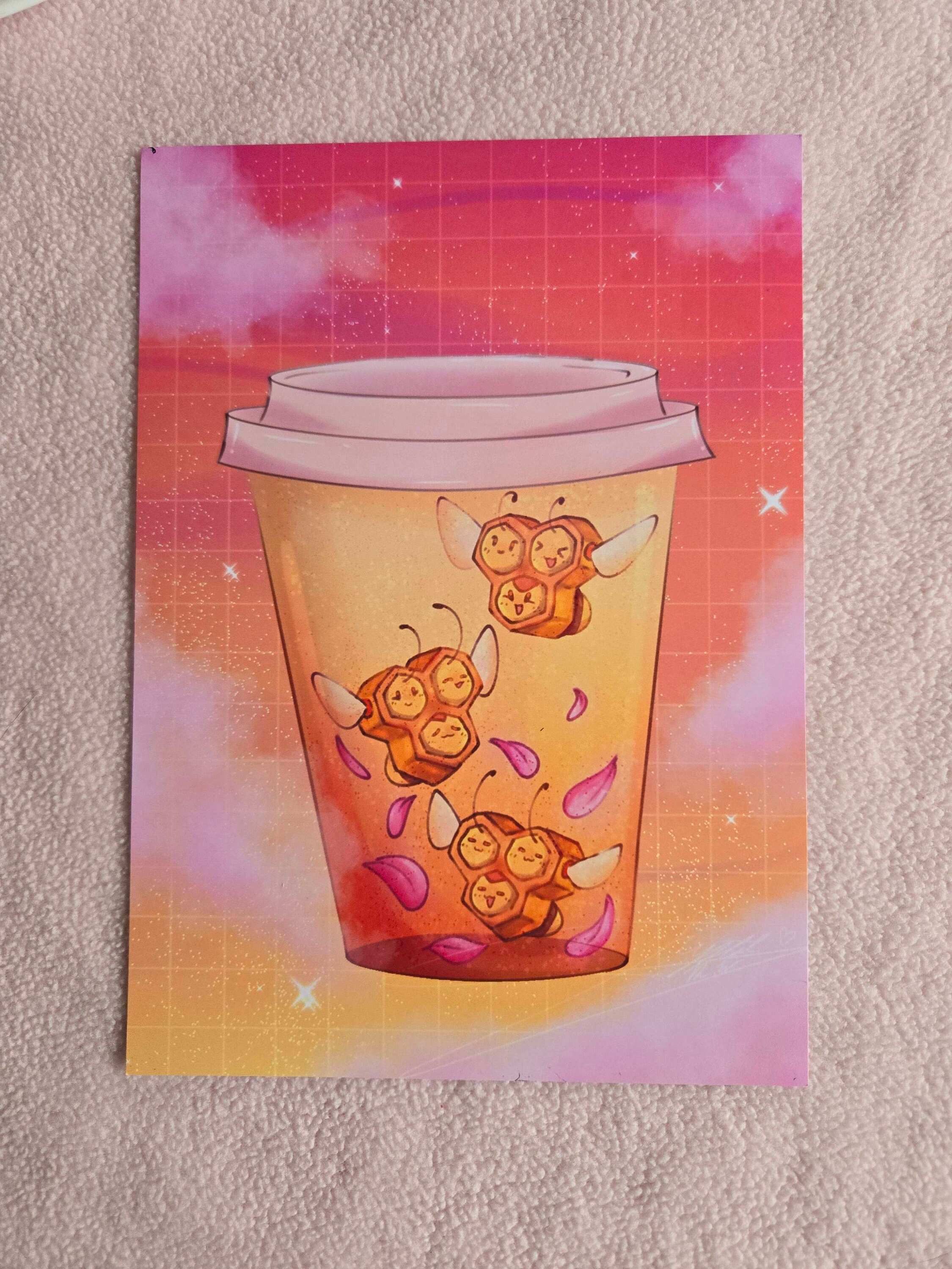 Kawaii Glossy Combee Tea Print, Kawaii Print, Pokemon, Drinks, Adorable ...