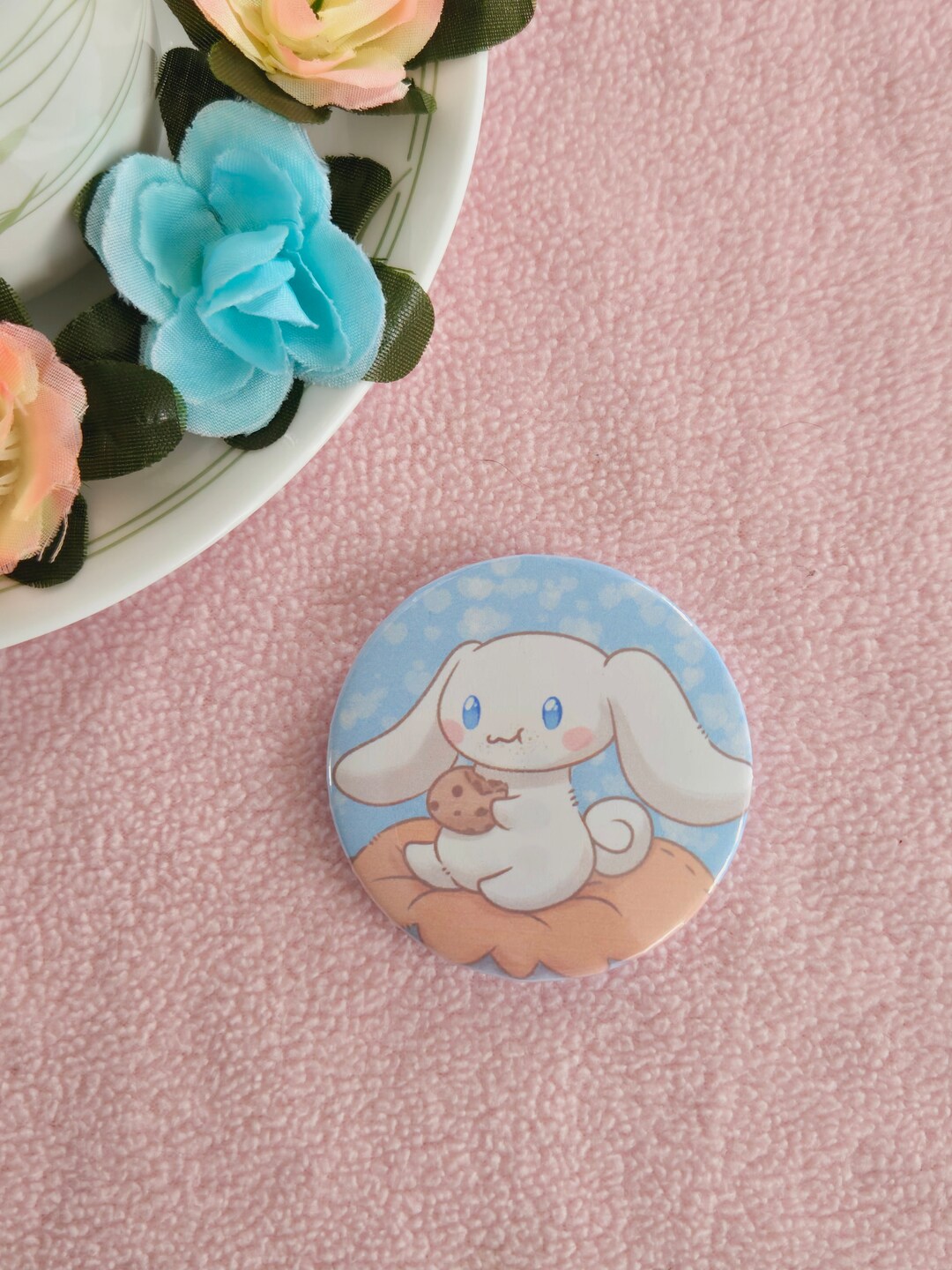 Kawaii Glossy Cinnamoroll Button, Kawaii Button, Pin, Adorable, Pastel ...