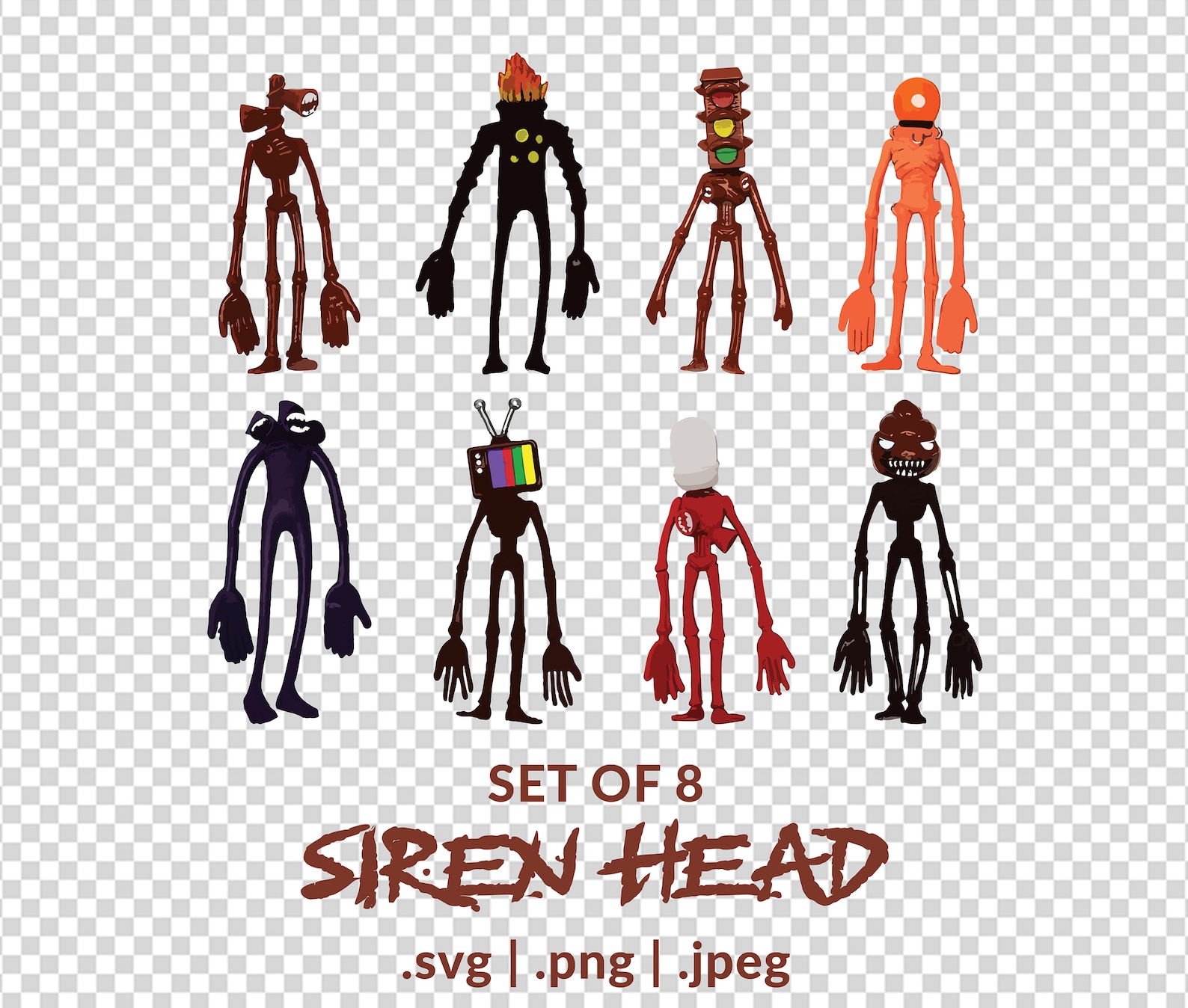 Set of 8 - Siren Head SVG PNG JPEG | Funny | Horror | Supernatural ...