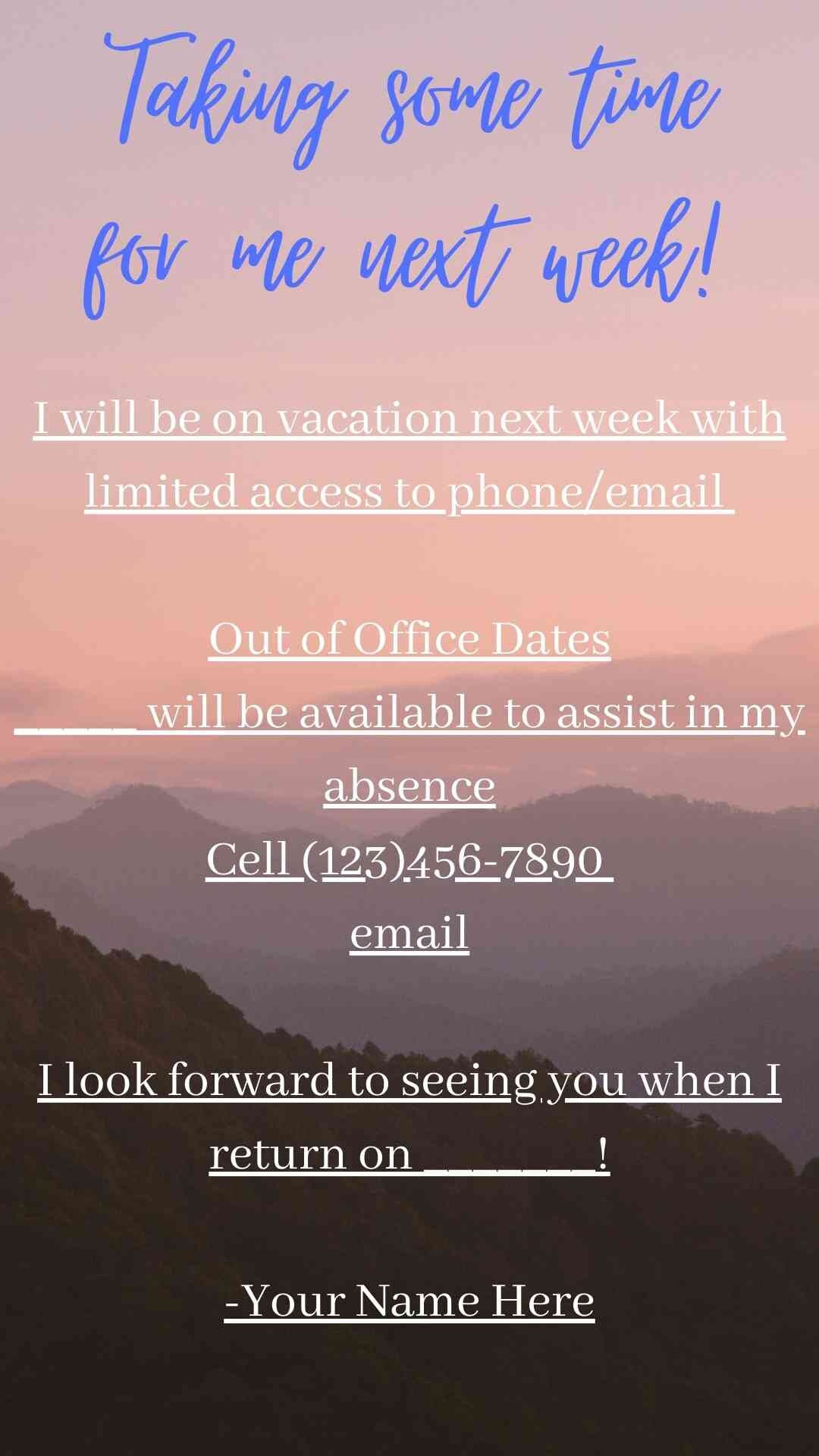 Out of Office Announcement With Foggy Mountain Background - Etsy