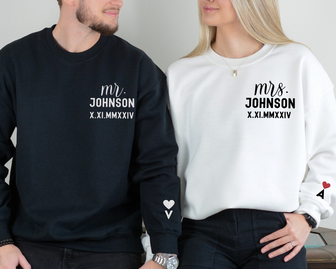 Embroidered Custom Mr & Mrs Matching Sweatshirt.custom Last Name Sweater.custom Date Sweatshirt ...