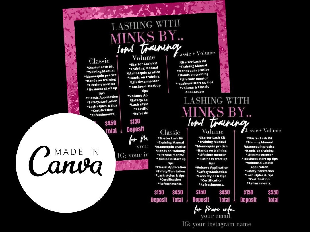 Canva Editable Lash Class Flyer | 1on1 Flyer - Etsy