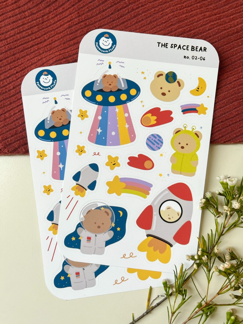 The Space Bear Sticker Sheet Cute Deco Journal - Etsy
