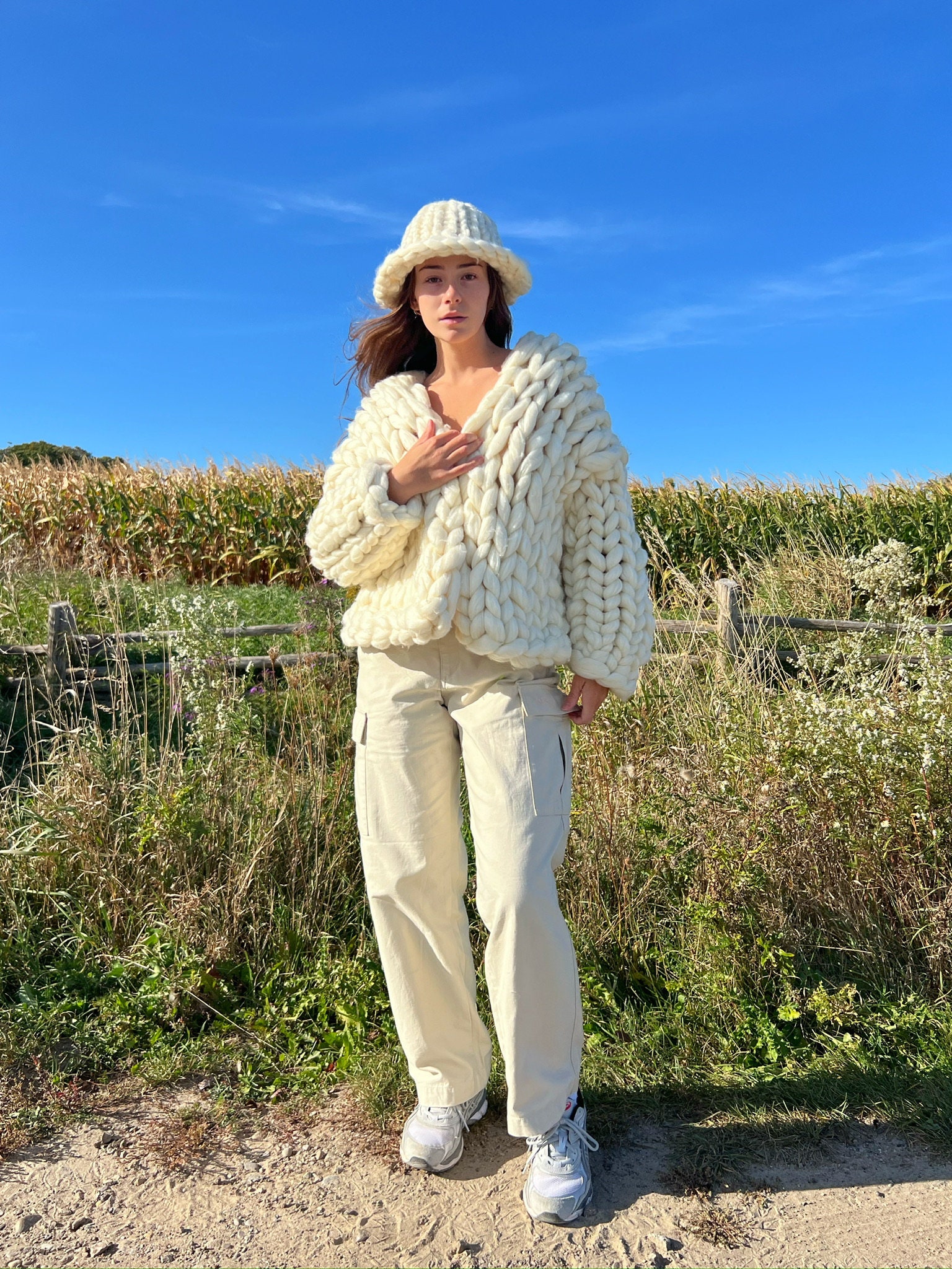 Chunky Knit Cardigan Oversized Cream Sweater - Etsy