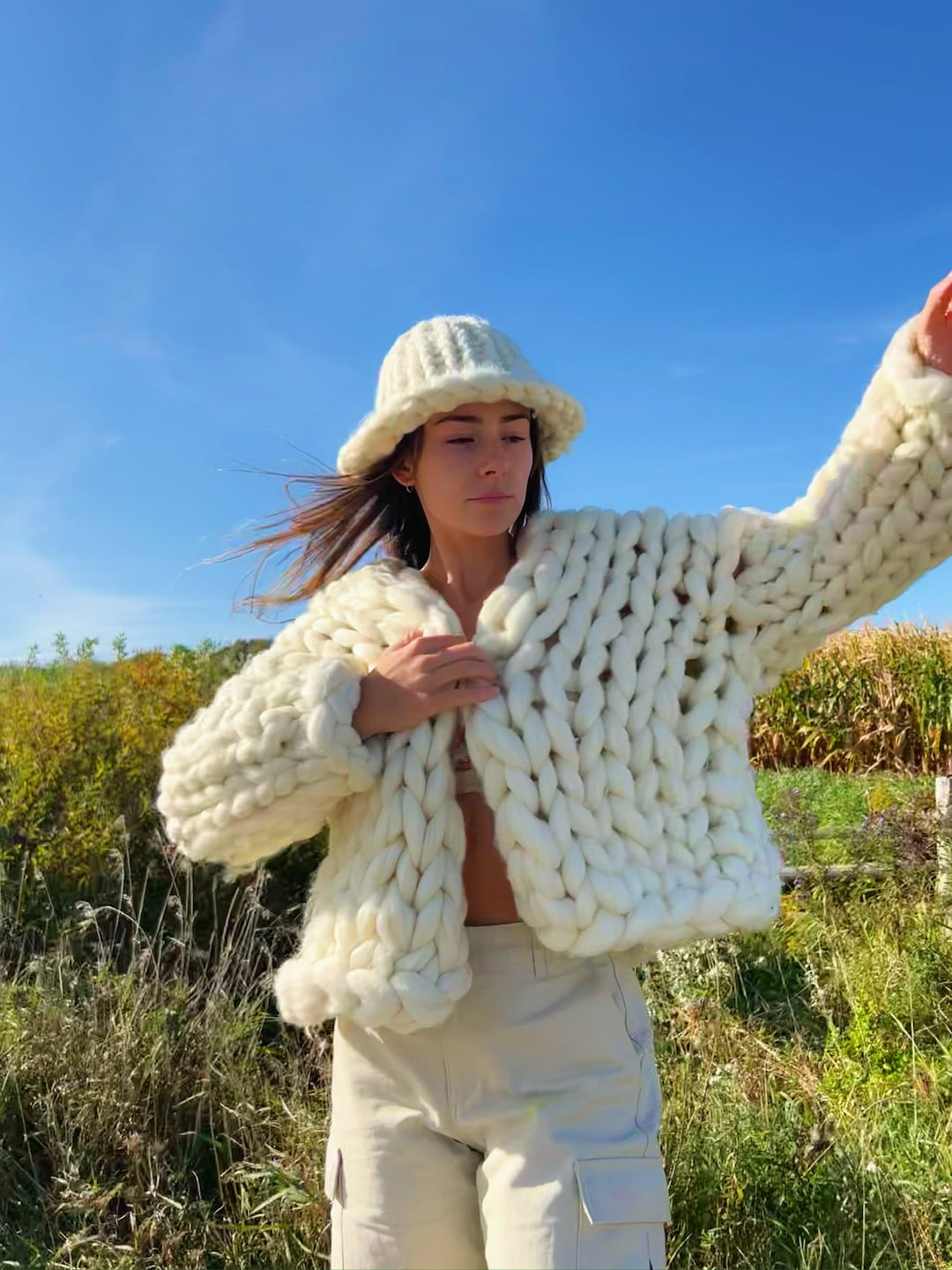 Chunky Knit Cardigan Oversized Cream Sweater - Etsy