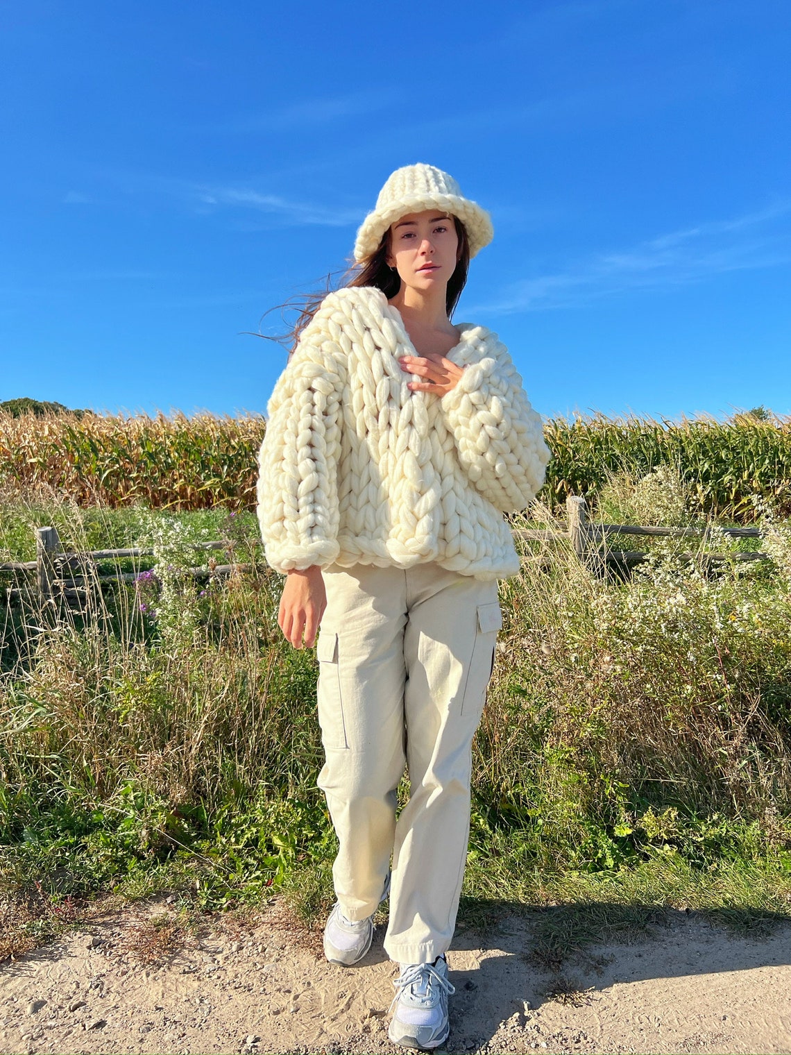 Chunky Knit Cardigan Oversized Cream Sweater - Etsy