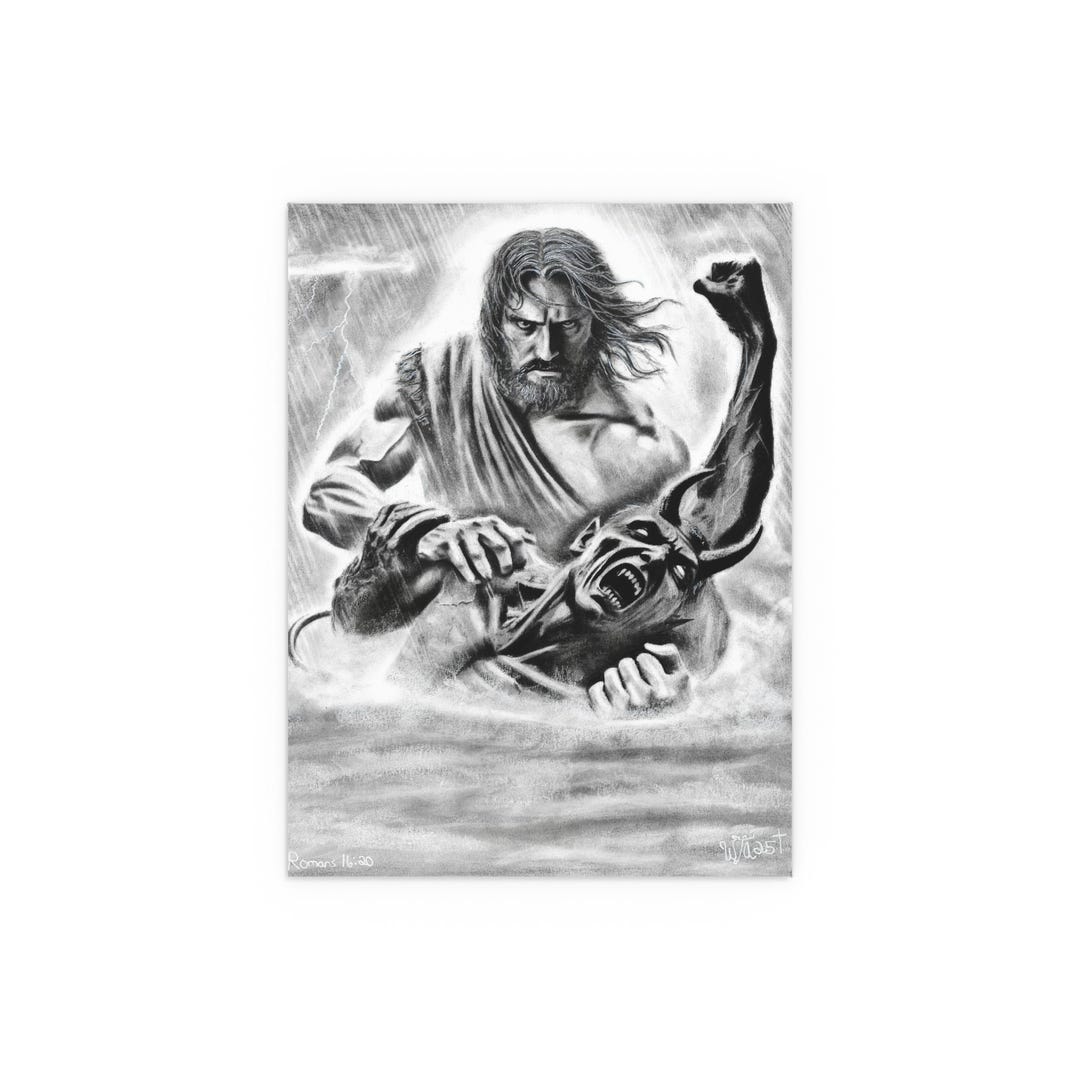 Religious Wall Art, Christian Prints, Jesus Defeating Satan Poster ...
