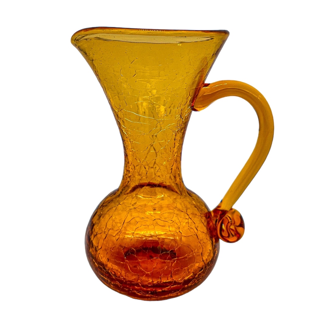 Vintage Rainbow Glass Amber Crackle Art Glass Pitcher 5 1/4 Tall MCM ...