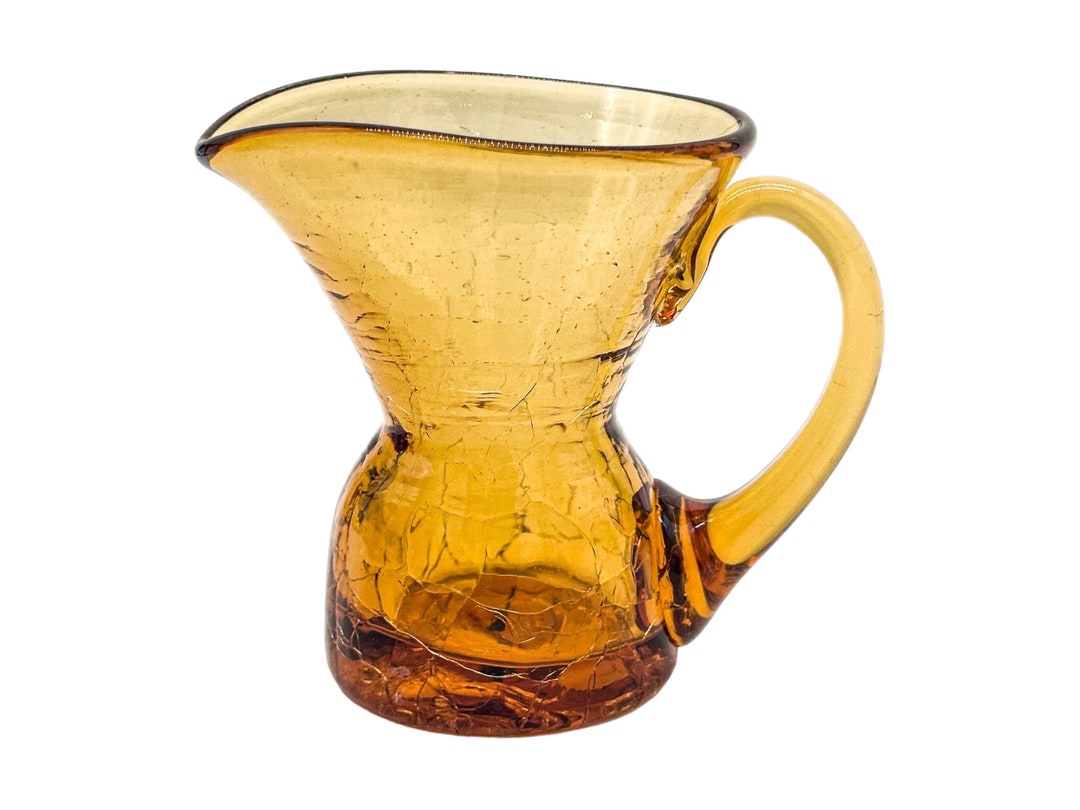 Vintage Rainbow Glass Amber Crackle Glass Miniature Pitcher 3 1/4” Tall ...