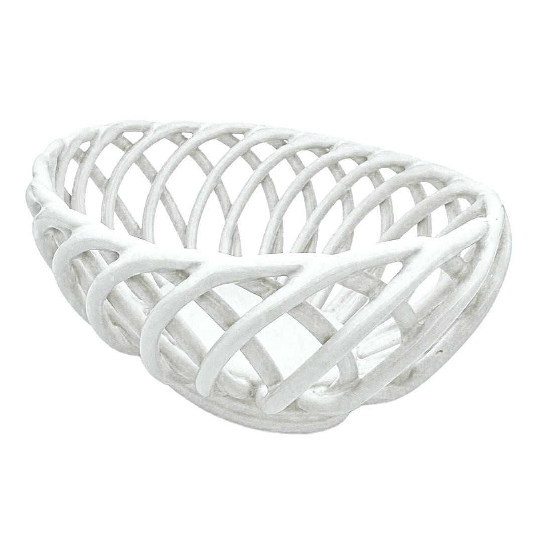 Vintage Ceramic White Woven Lattice Oval Bread Basket Fruit Bowl Long ...