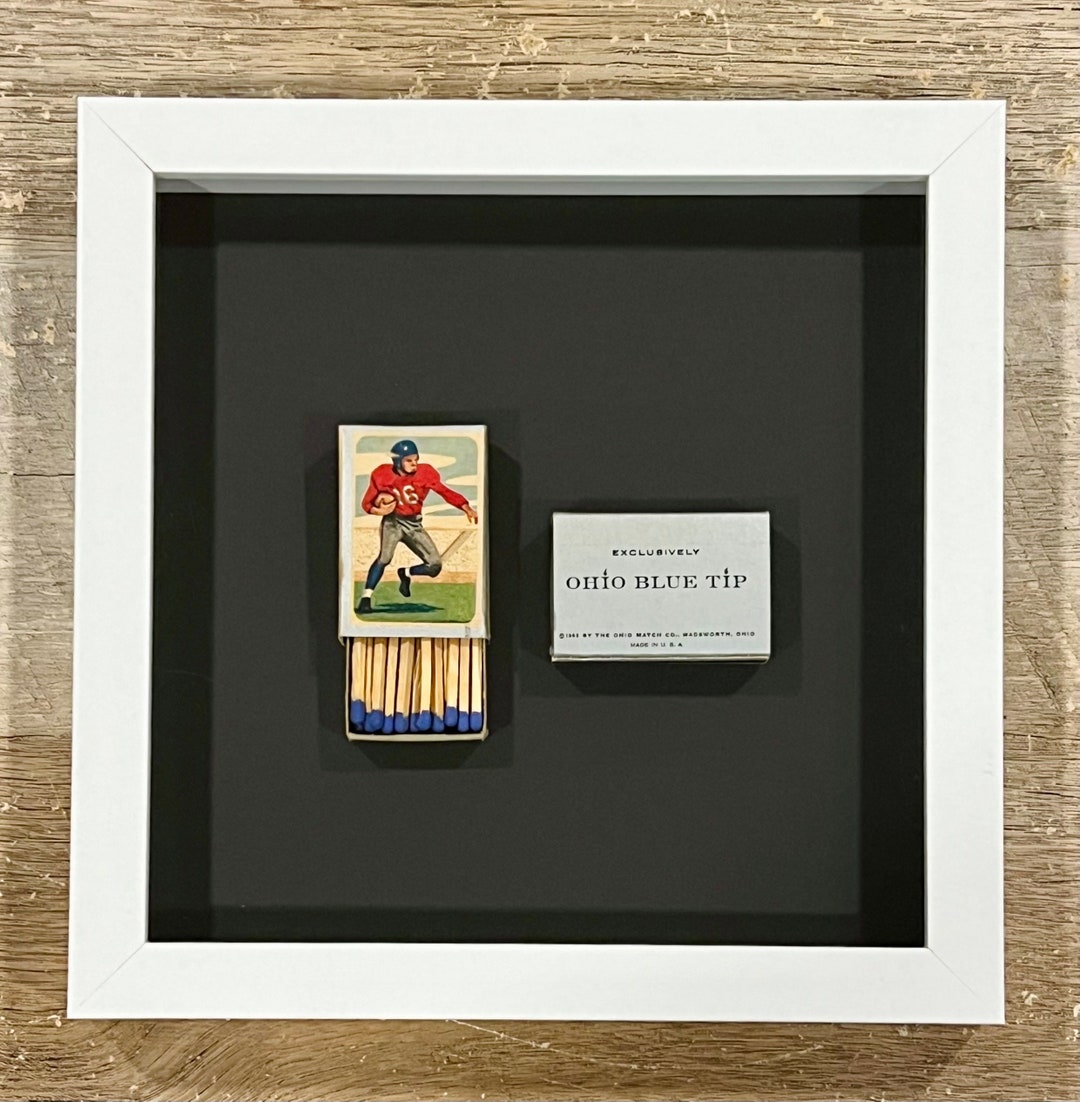 Football Matchbox Shadowbox **mid-1900s** White 8x8” Glass Shadowbox ...