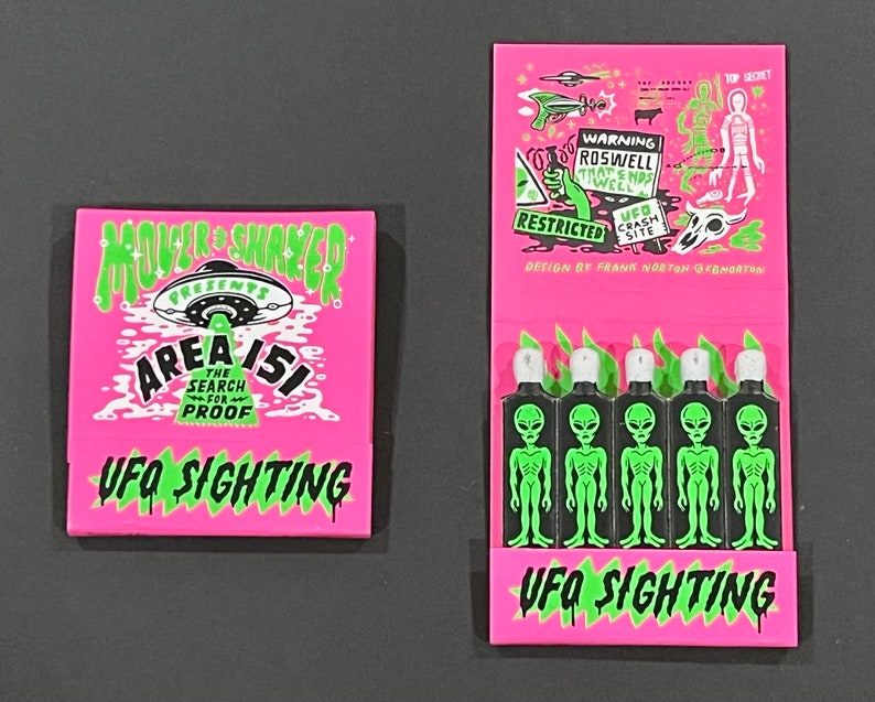 UFO Matchbook Shadowbox **feature Alien Matches, Mover & Shaker** Black ...