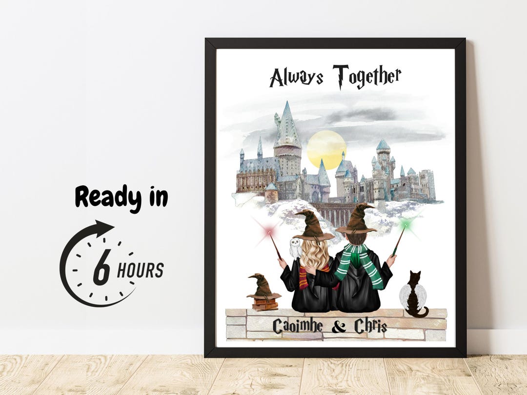 Custom Couple Wizard Portrait Harry Style Gifts for Couples With Pet ...