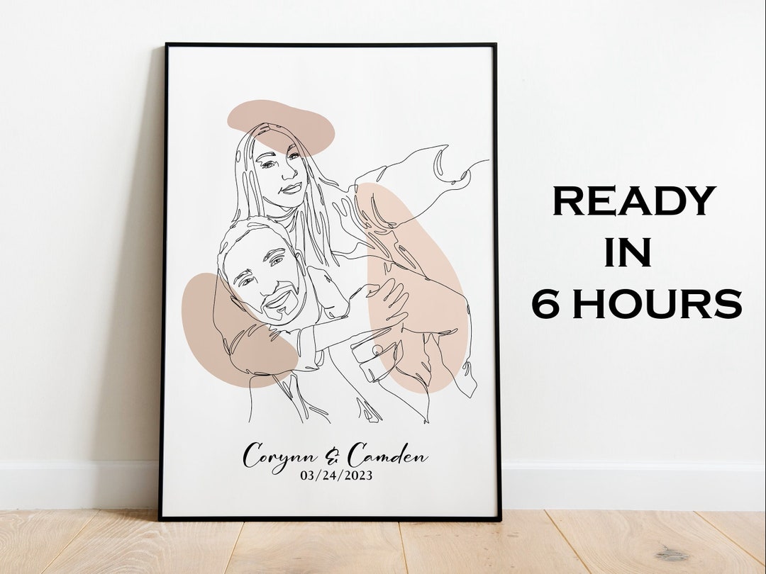 Custom Couple Line Drawing Engagement Gift Custom Portrait Wedding ...