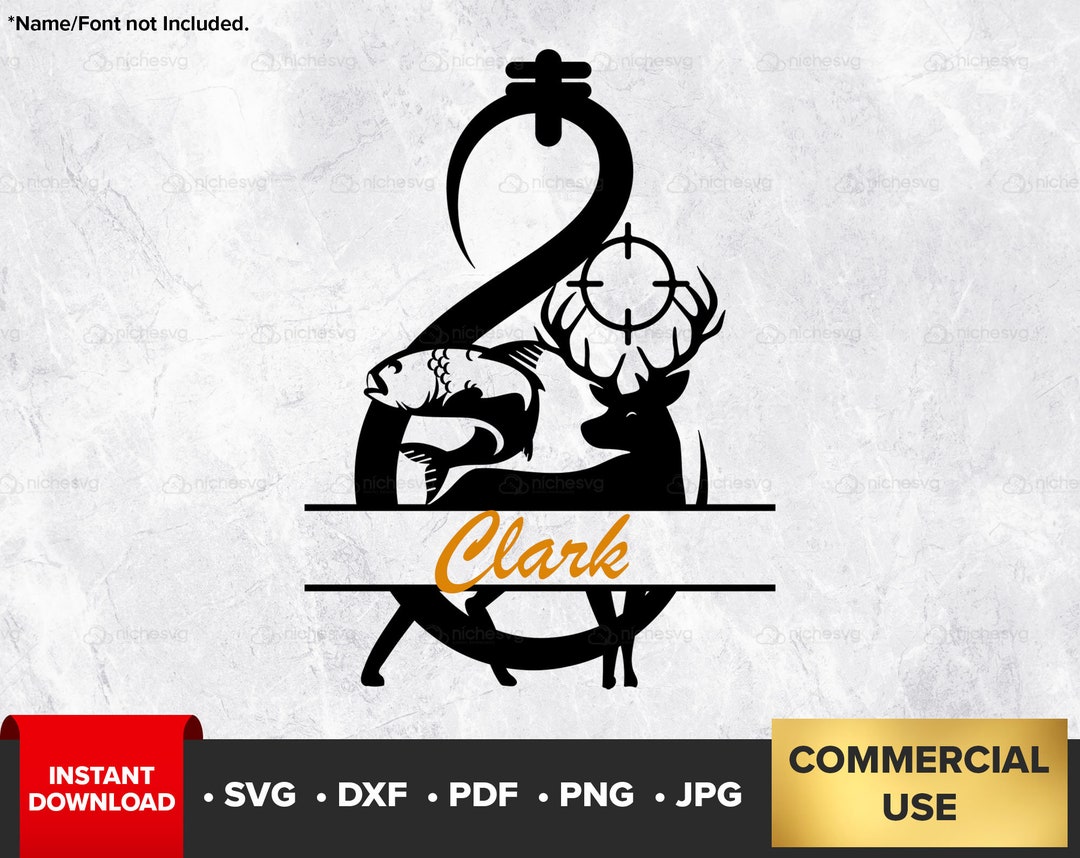 Deer Fishing Monogram SVG,DXF,PNG File, Hunting Monogram Cut File ...