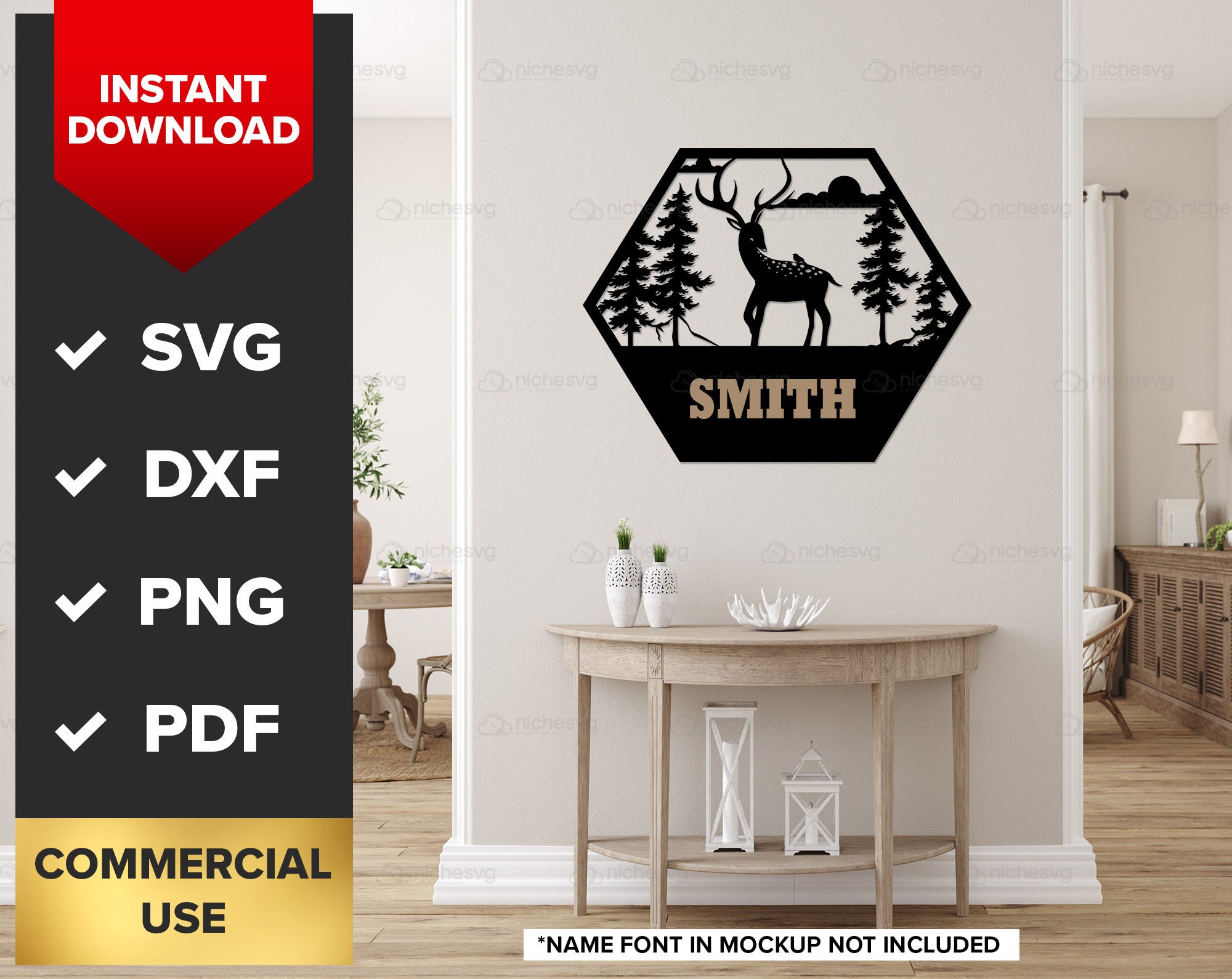 Deer Monogram SVG, DXF, PNG Cut File, Deer Svg, Buck Svg, Hunting ...