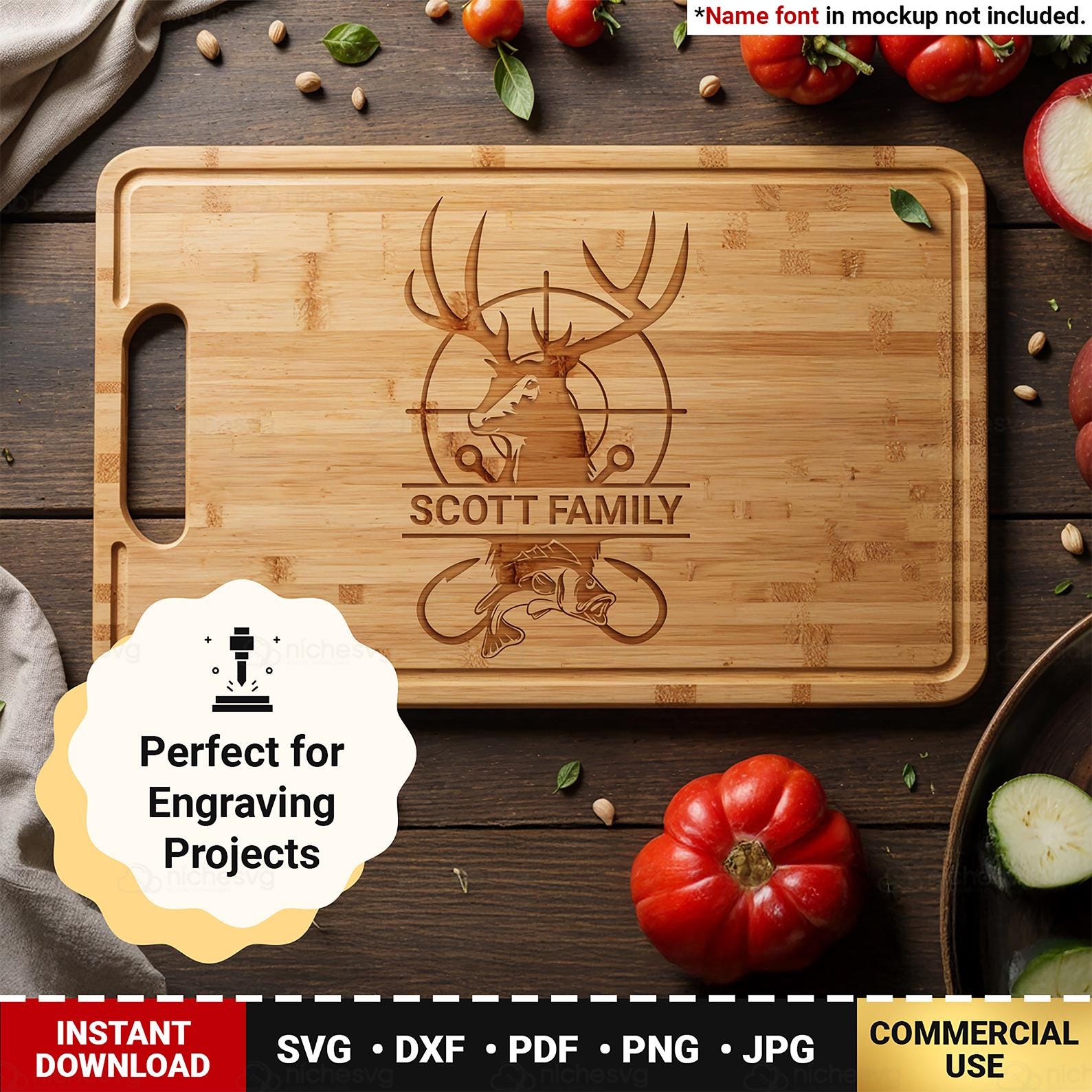 Deer Fish Monogram SVG, DXF, PNG, Hunting Split Monogram Cut File ...