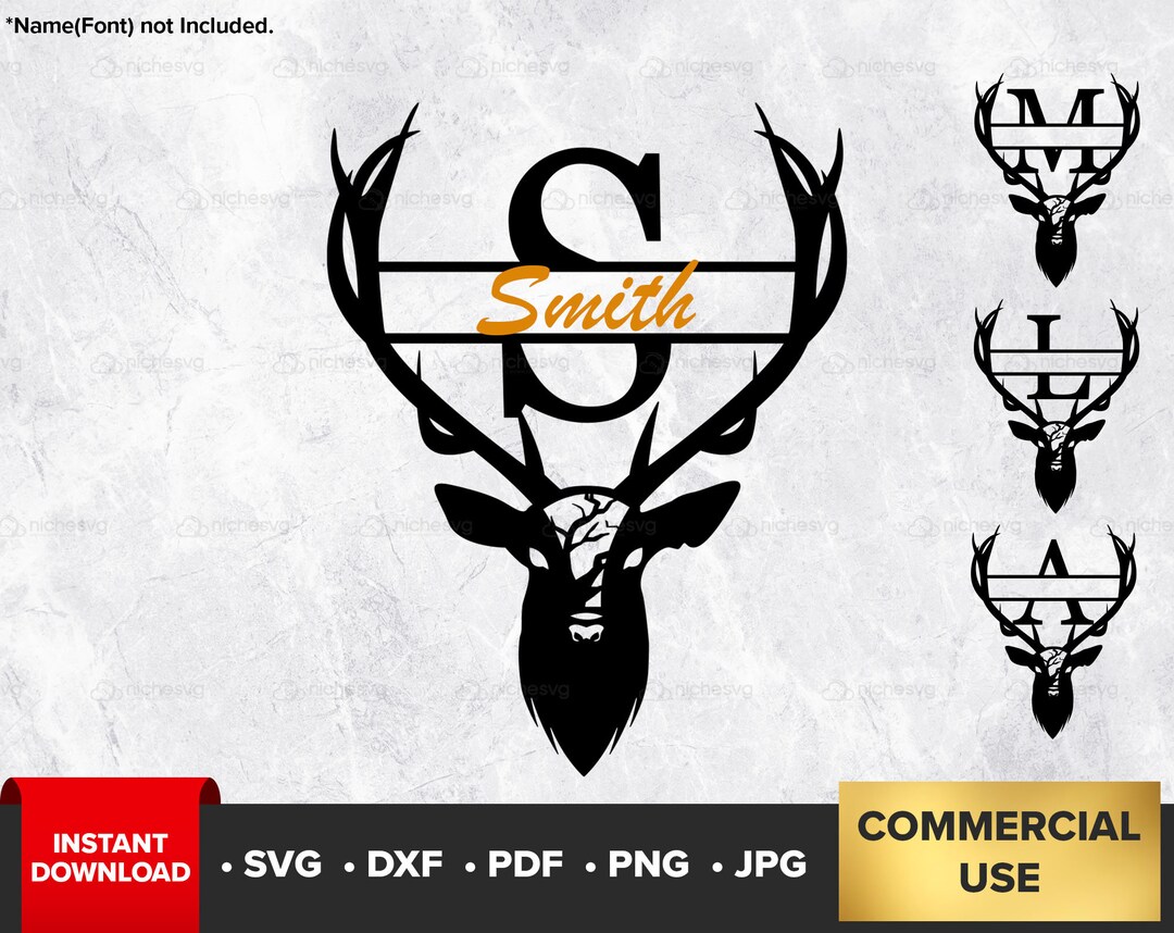 Deer Monogram Letters SVG, PNG, DXF, Deer Letters Cut File, Antler ...