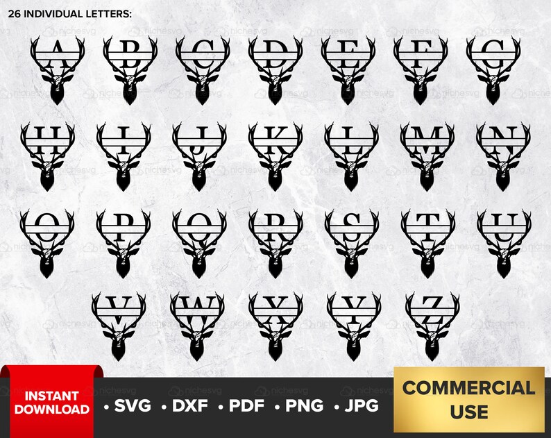 Deer Monogram Letters SVG, PNG, DXF, Deer Letters Cut File, Antler ...